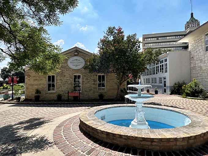 That elegant fountain and limestone architecture prove early settlers knew how to build communities with serious style.