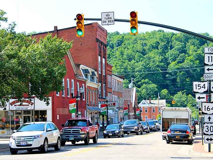 Rolling hills frame this classic downtown where the traffic light is more decorative than necessary most days.