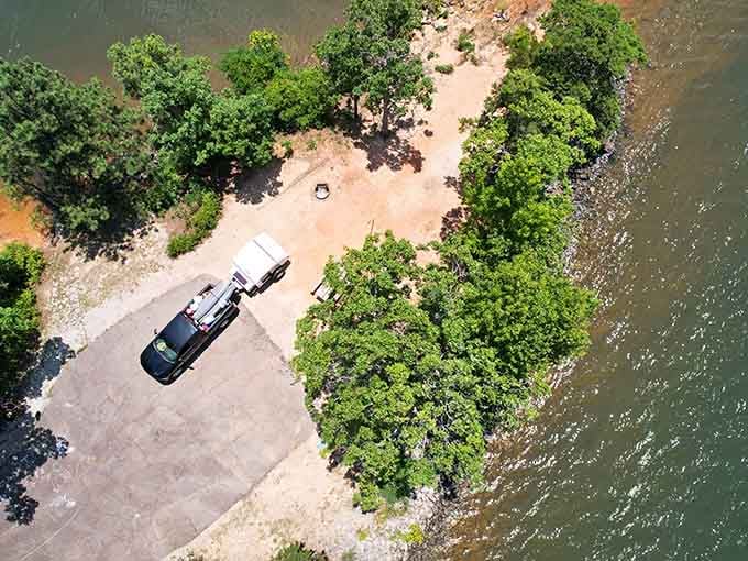 A drone's view of Modoc Campground reveals what smart campers already know &mdash; the best seats in the house are right on the water's edge.