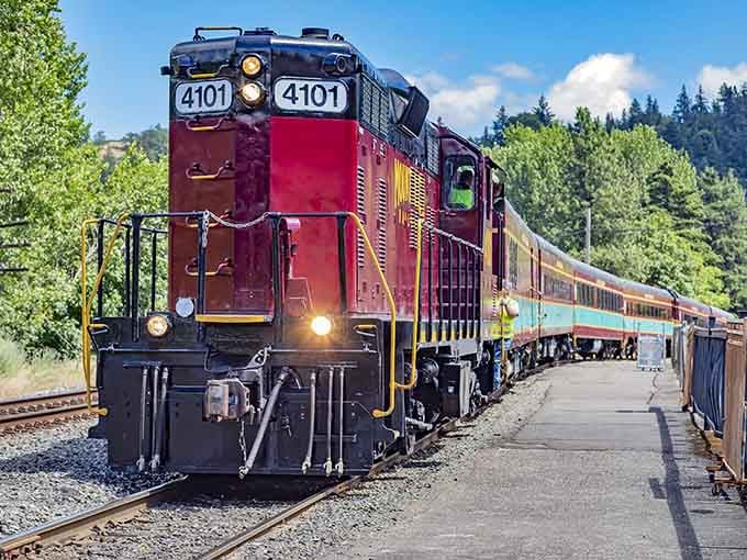 Engine 4101 stands ready at the platform, polished and proud as a peacock in Sunday clothes.