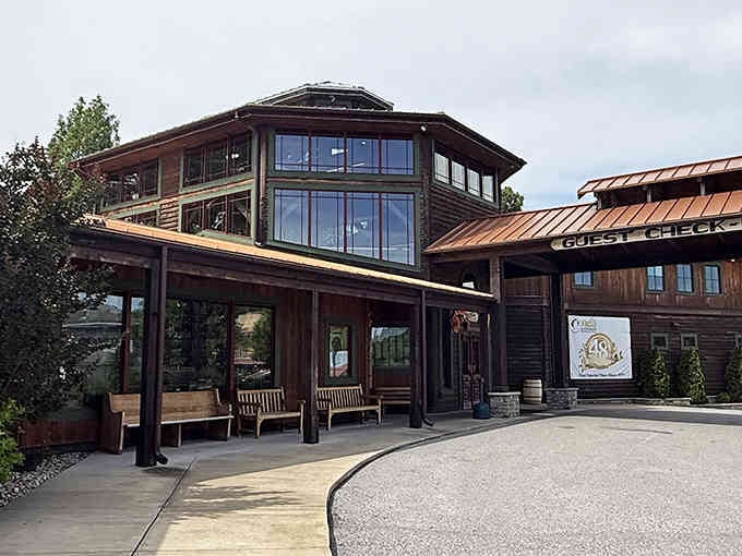 Those towering timber structures and wide-open spaces whisper of simpler times and hearty home cooking ahead.