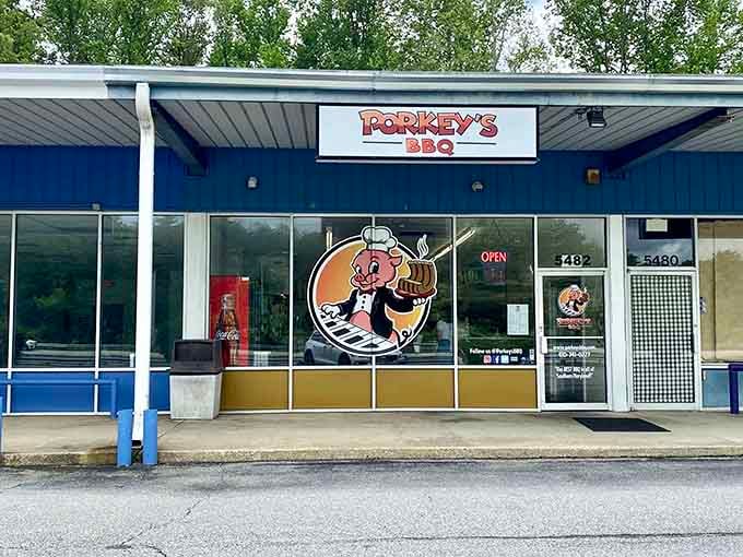 The wide windows and welcoming entrance reveal a no-nonsense barbecue spot that lets the smoky aromas do the talking.