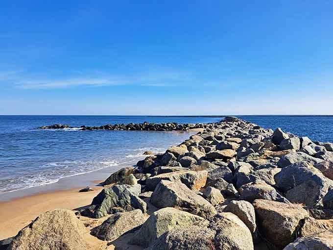 This rocky jetty reaches into the sea like a giant's stepping stones, perfect for contemplating life's bigger questions.