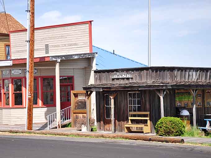 Time-worn storefronts line this ghost town street, waiting patiently for visitors to discover their forgotten tales.
