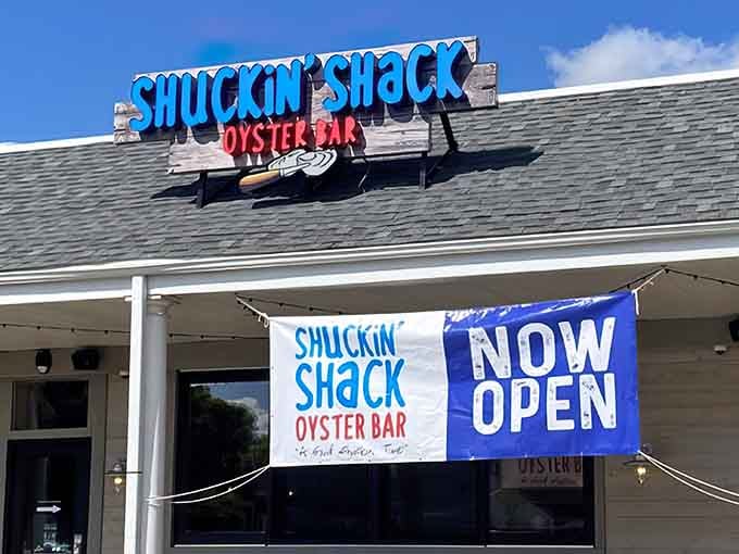 That "NOW OPEN" banner isn't just a sign—it's an invitation to discover fresh oysters in unexpected places.