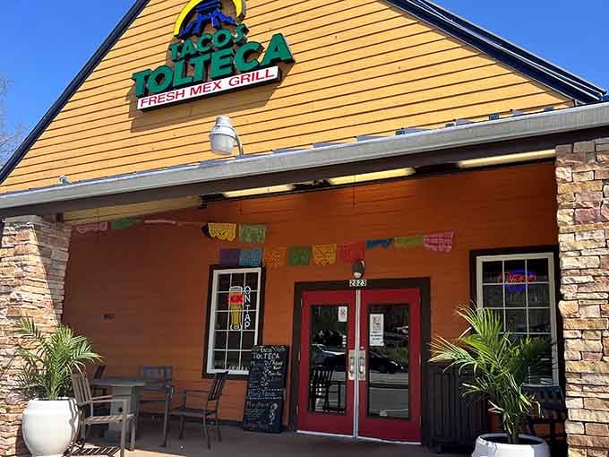 Stone accents and a covered porch give this spot a mountain lodge vibe that's unexpectedly perfect for tacos.