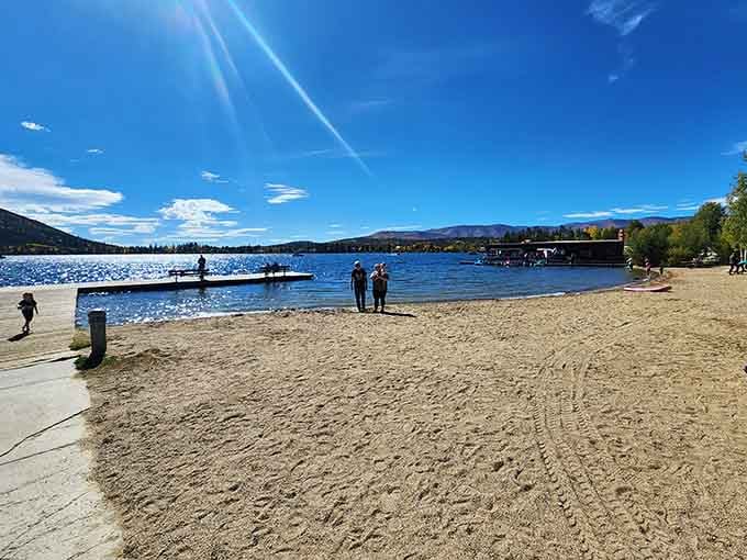 Wide-open sandy beach with mountain views that'll make your California friends seriously jealous of Colorado.