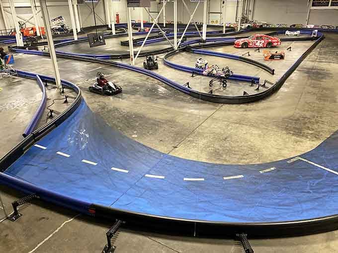 From above, the track layout reveals itself like a puzzle where every piece involves going really, really fast.