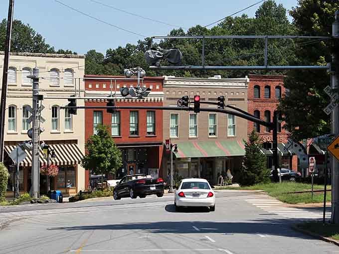 Colorful storefronts line up like a Norman Rockwell painting come to life in the heart of town.