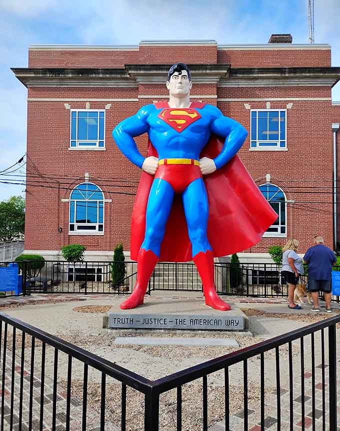 That classic superhero stance never gets old, especially when it's towering over an entire town square.