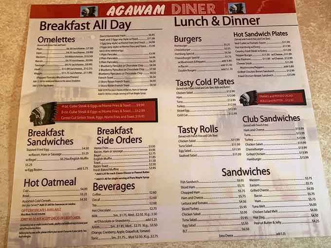 A menu where breakfast reigns supreme and every choice leads to delicious satisfaction.