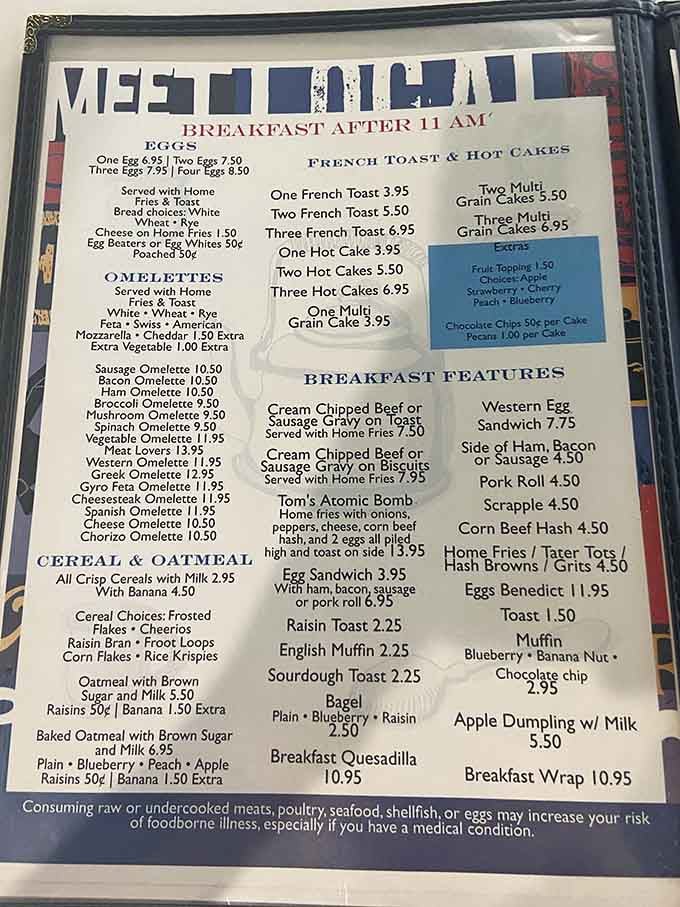 When a menu lists cream chipped beef on biscuits this prominently, you know they're serious about comfort.
