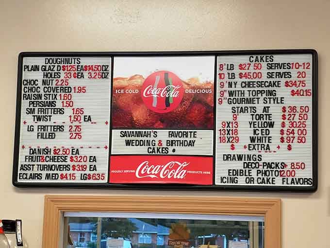 When a menu board proudly declares "Savannah's Favorite Wedding & Birthday Cakes," you know they're not messing around.