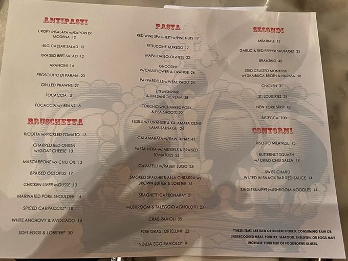 This menu reads like a greatest hits album of Italian cuisine, and every track is a winner.