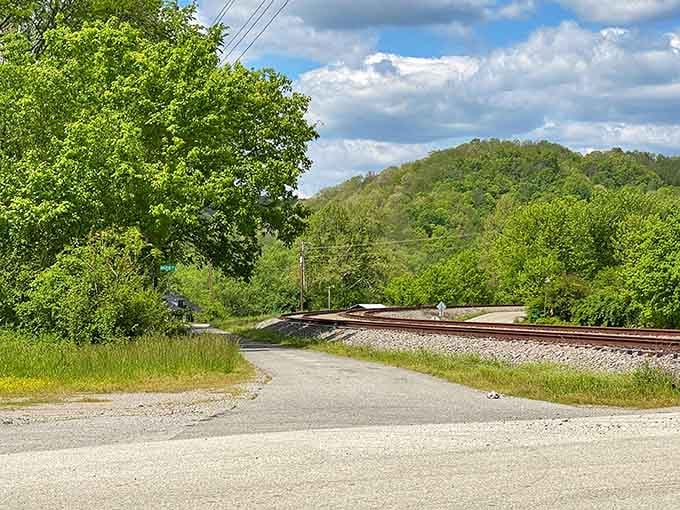Railroad tracks cutting through green hills remind you that some of life's best views are completely free of charge.
