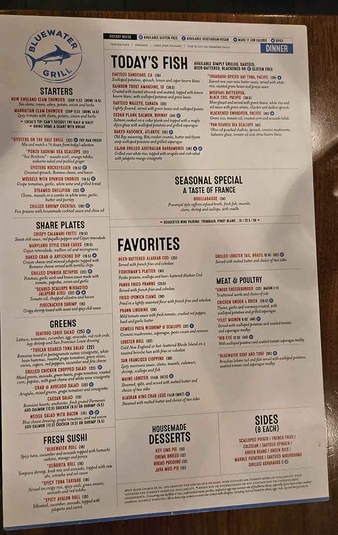 This menu reads like a greatest hits album of seafood, with options that'll make choosing genuinely difficult.
