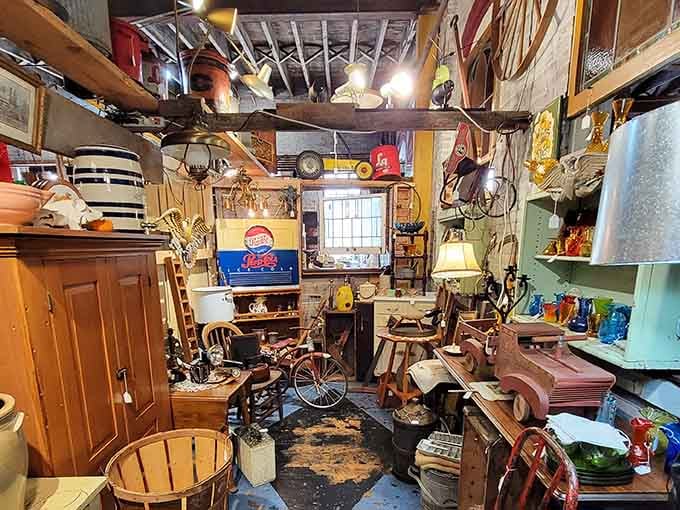 Every square inch tells a story here, from floor to rafters, like someone's attic exploded in the best possible way.