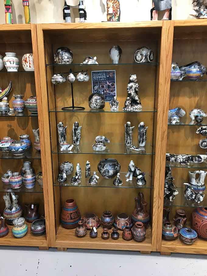 Handcrafted pottery that proves the gift shop here is way more sophisticated than your average highway rest stop.