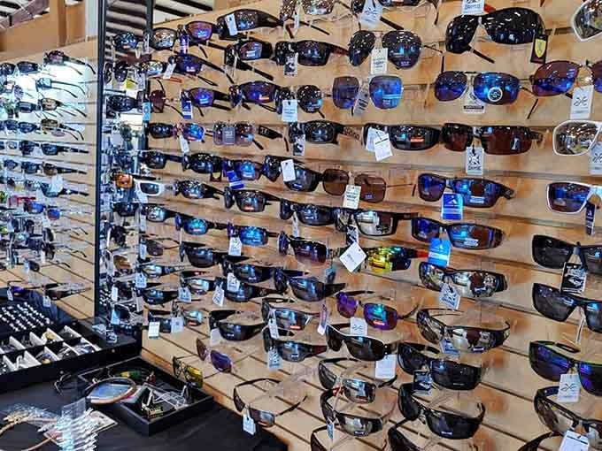 More sunglasses than a 1980s music video, and every pair ready to make you look mysteriously cool.