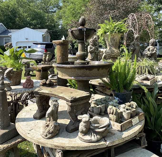 Garden statuary that's seen more seasons than most of us, ready to add character to your backyard.