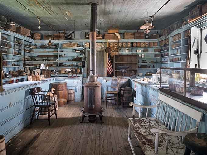 Blue shelves lined with history, where everyday commerce met extraordinary courage and determination.
