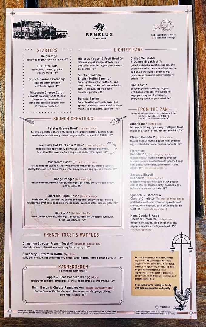 This menu reads like a love letter to Belgian breakfast traditions with a Wisconsin twist that'll make you hungry.