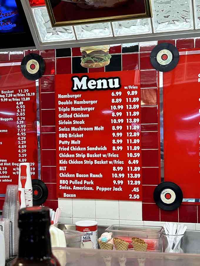 When your menu comes decorated with vinyl records, you know someone's committed to the bit in the best way.