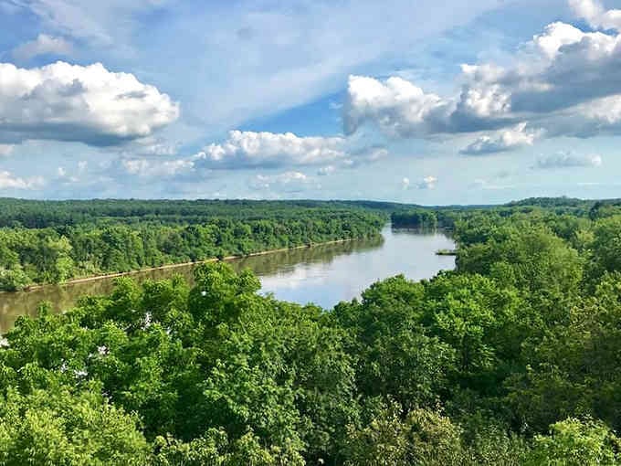 The Rock River winding through endless green like a silver ribbon, proving Illinois has more tricks up its sleeve.