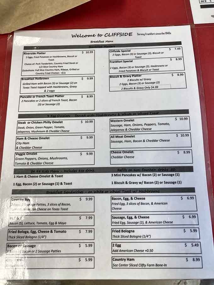 This menu proves you don't need fifty pages when you've mastered the breakfast and lunch essentials perfectly.