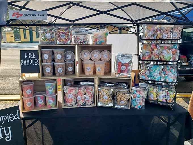 Freeze-dried candy displays so organized they'd make Marie Kondo weep tears of joy while reaching for free samples.