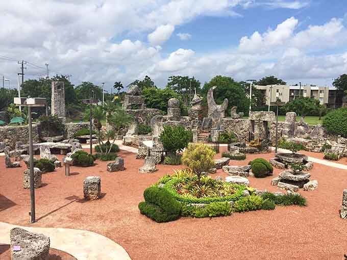 It's like a prehistoric sculpture garden met a European courtyard and decided to settle down in South Florida permanently.