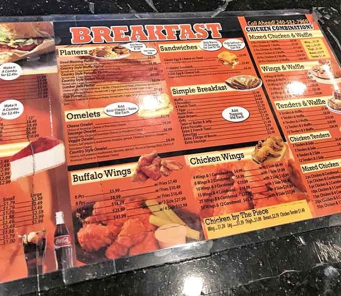 Orange menus mean serious business when it comes to breakfast platters, wings, and waffle combinations galore.