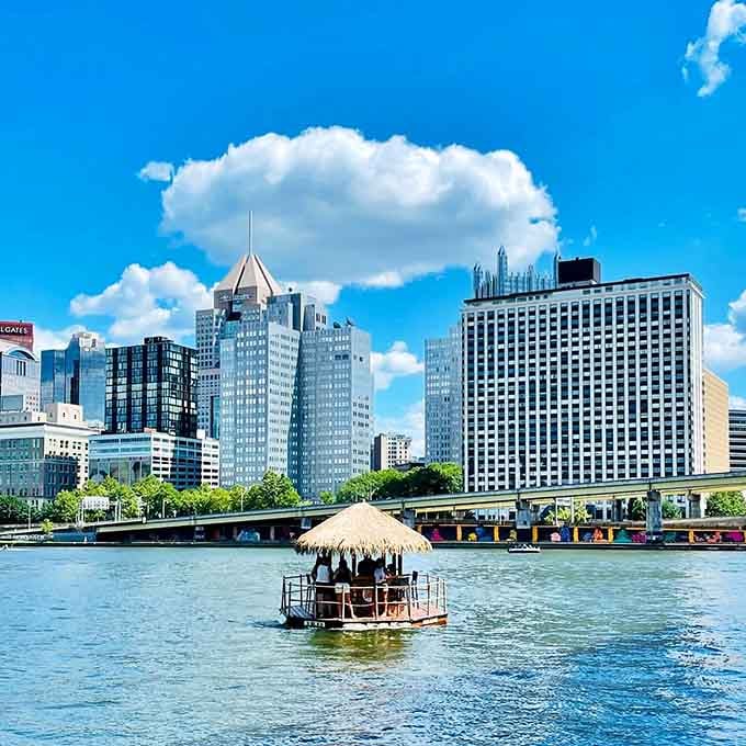 The Steel City skyline never looked so good framed by palm fronds and the promise of cold beverages.