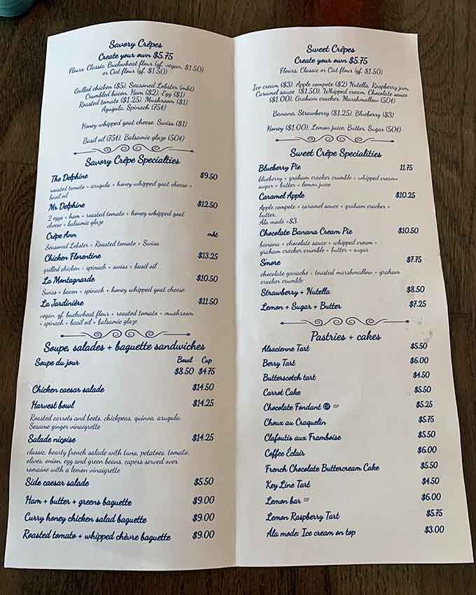 Decisions, decisions: savory crepes that could be lunch or sweet ones masquerading as responsible choices.