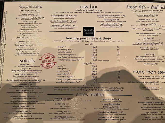 This menu reads like a greatest hits album of steakhouse classics, each item ready to make your taste buds sing.