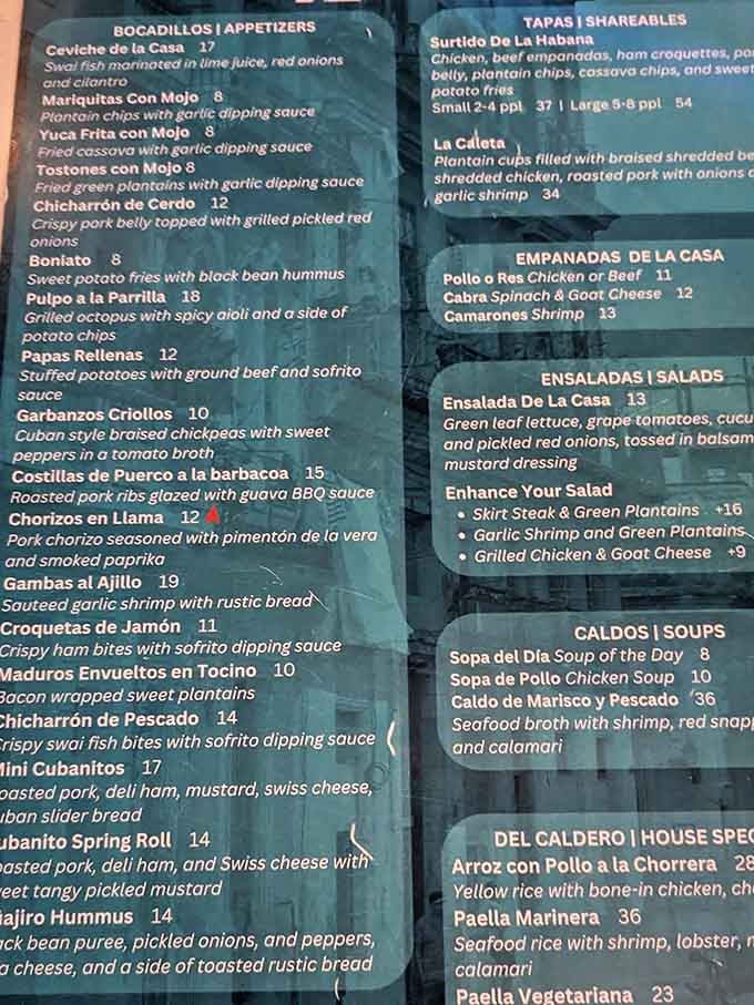 From ceviche to paella, this menu reads like a greatest hits album of authentic Cuban culinary traditions.