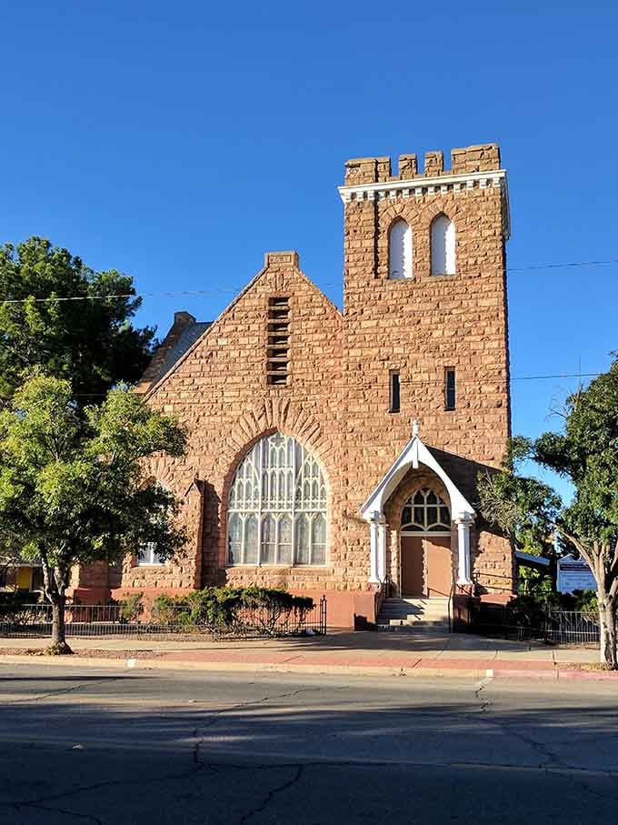 This striking brick church architecture proves small towns can have big character and even bigger hearts.