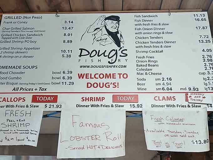 The menu board promises fresh catches and homemade soups that'll make your taste buds stand up and cheer.