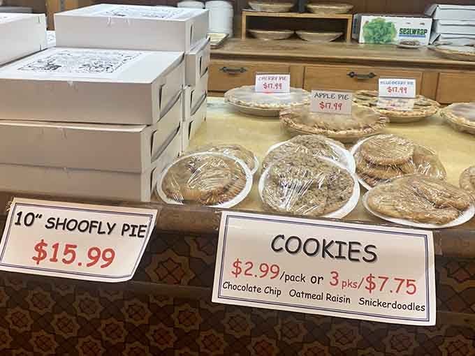The hardest decision you'll make all day: choosing between shoo-fly, apple, blueberry, and those tempting cookies staring at you.