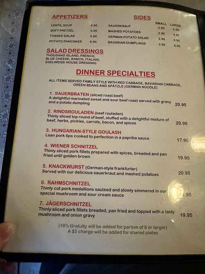 This menu is your passport to Bavaria, no TSA lines required, just delicious decisions ahead.