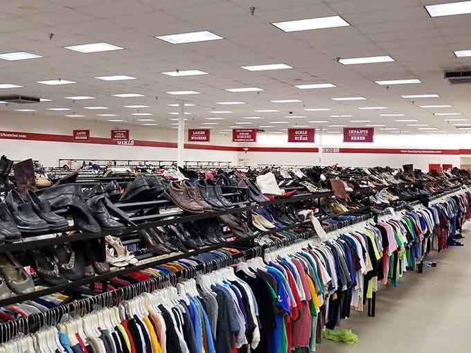 Shoes up top, clothes down below. This store believes in giving everything a fair shot.