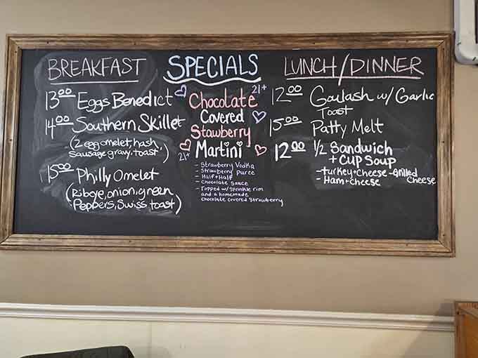 Handwritten specials on the chalkboard mean someone's actually thinking about what you'll enjoy eating today.