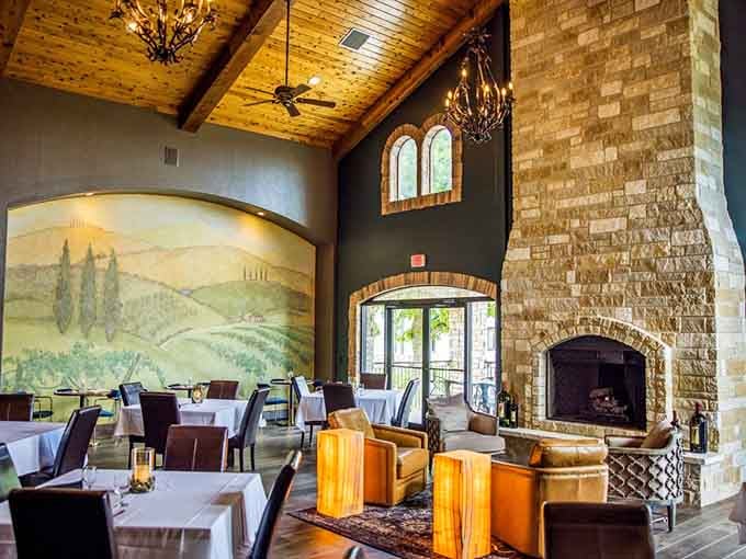 Soaring ceilings and that magnificent fireplace create an ambiance worthy of your finest wine-sipping moments.