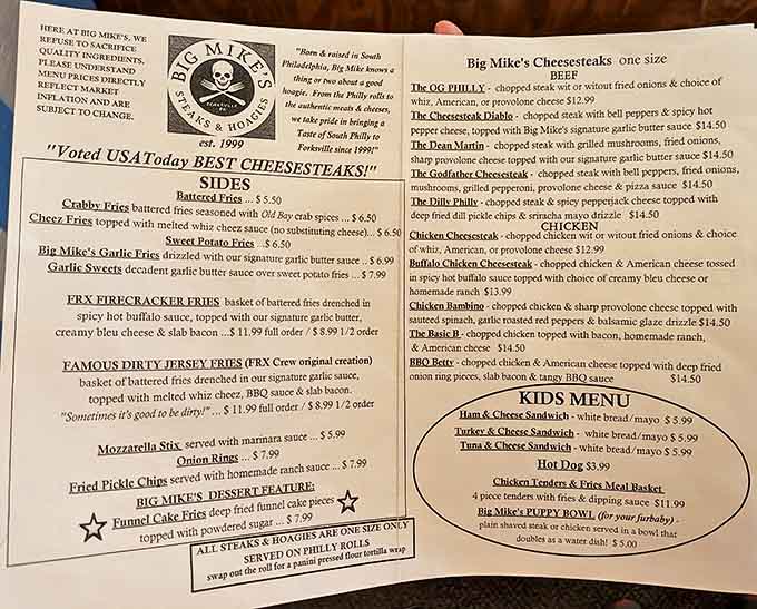 This menu is your roadmap to cheesesteak paradise, complete with variations that'll make you dizzy with anticipation.