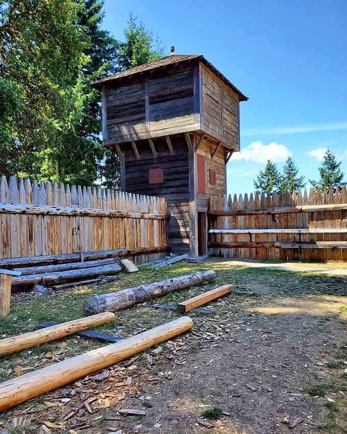 The bastion tower stands guard like it's still watching for trading ships on Puget Sound.
