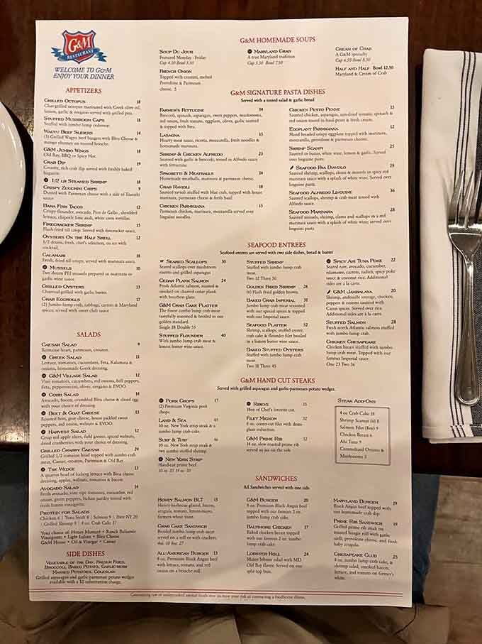 This menu reads like a love letter to the Chesapeake Bay, with options for every appetite.