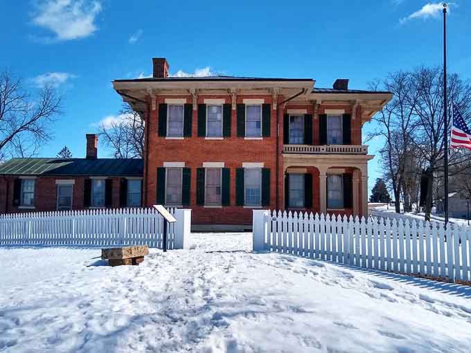 The Ulysses S. Grant Home stands proud in winter, proving great men appreciated good heating and solid brick construction.