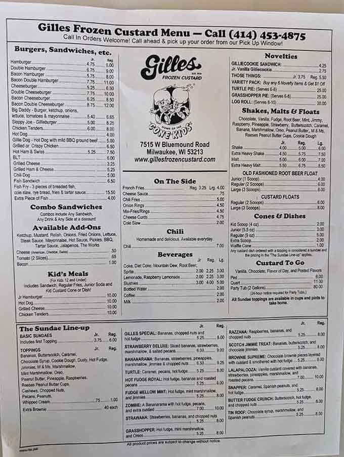 The menu reads like a greatest hits album of Midwestern comfort food and frozen dairy perfection.