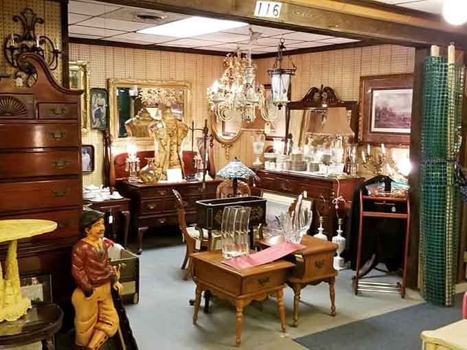 Chandeliers hanging overhead like crystal dreams, surrounded by furniture that's survived longer than most modern marriages.