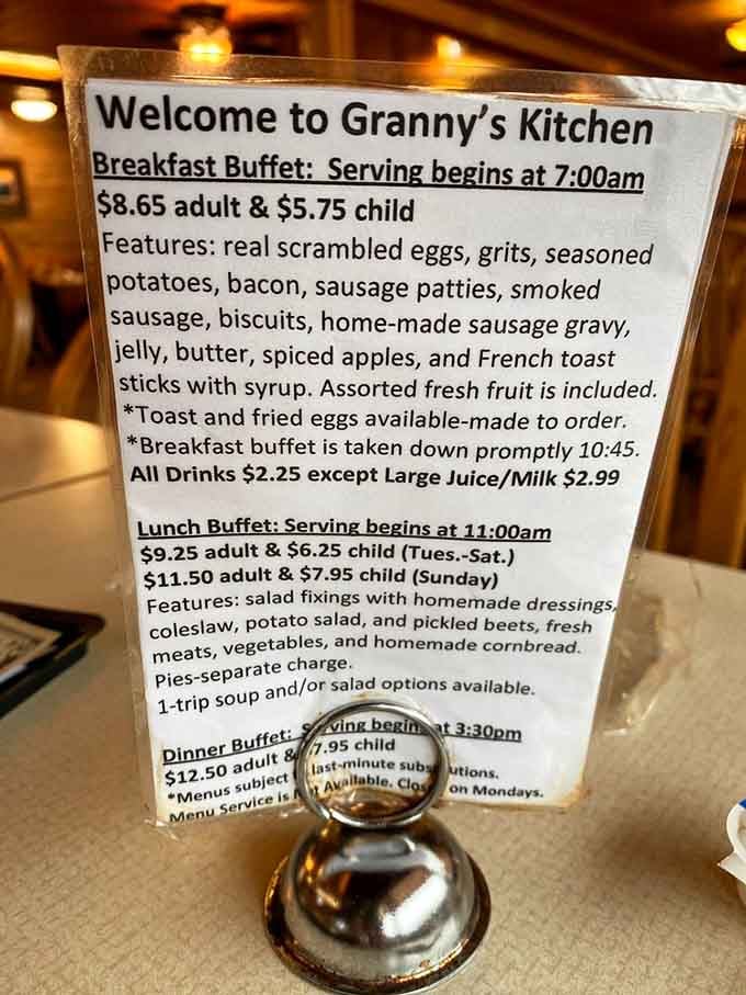 This menu tells you everything you need to know: real food, real portions, real value for your money.